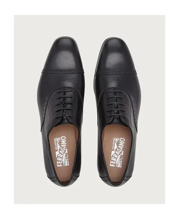 FERRAGAMO Lace-up Perforated Business Dress Shoes - Black