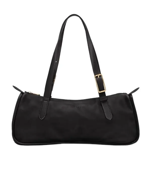 Longchamp Logo Debossed Zip-up Shoulder Bag - Black