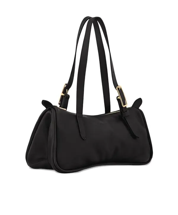 Longchamp Logo Debossed Zip-up Shoulder Bag - Black