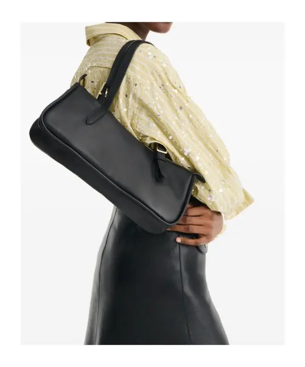 Longchamp Logo Debossed Zip-up Shoulder Bag - Black