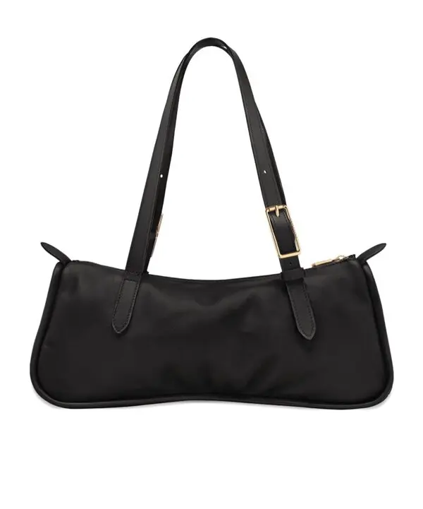 Longchamp Logo Debossed Zip-up Shoulder Bag - Black