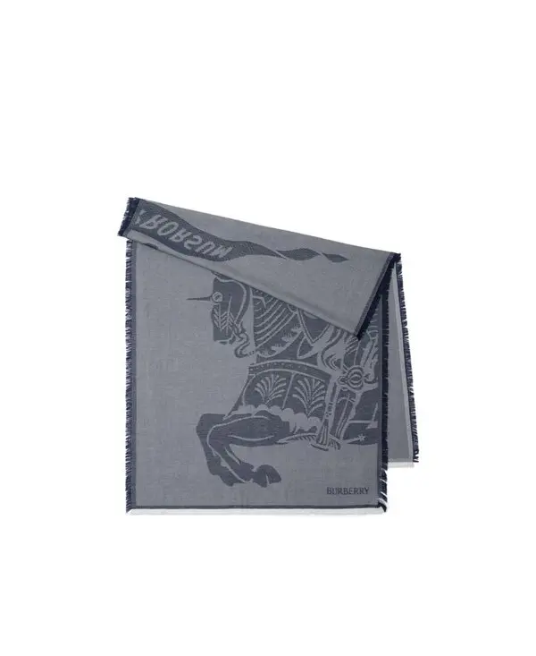 Burberry Equestrian Knight Knitted Fringed-edge Scarf - Gray