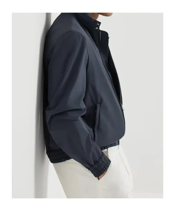 Brunello Cucinelli Elasticated Hem Zipped Bomber Jacket - Blue