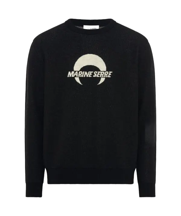 MARINE SERRE Logo Intarsia Crewneck Knitted Jumper - Black