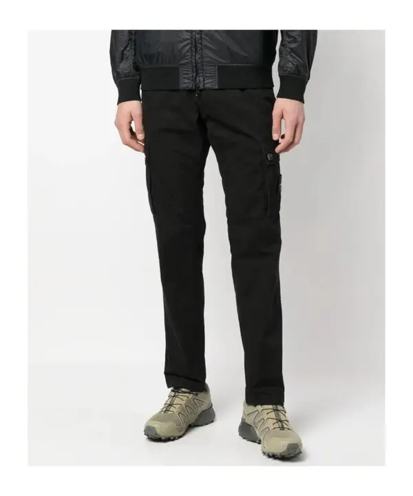 Stone Island Logo Patch Cargo Trousers - Black