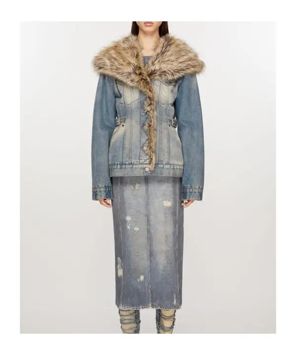 Acne Studios Denim Jacket With Faux Fur Collar
