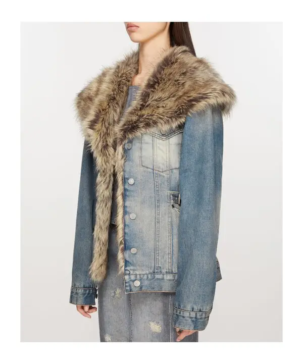 Acne Studios Denim Jacket With Faux Fur Collar