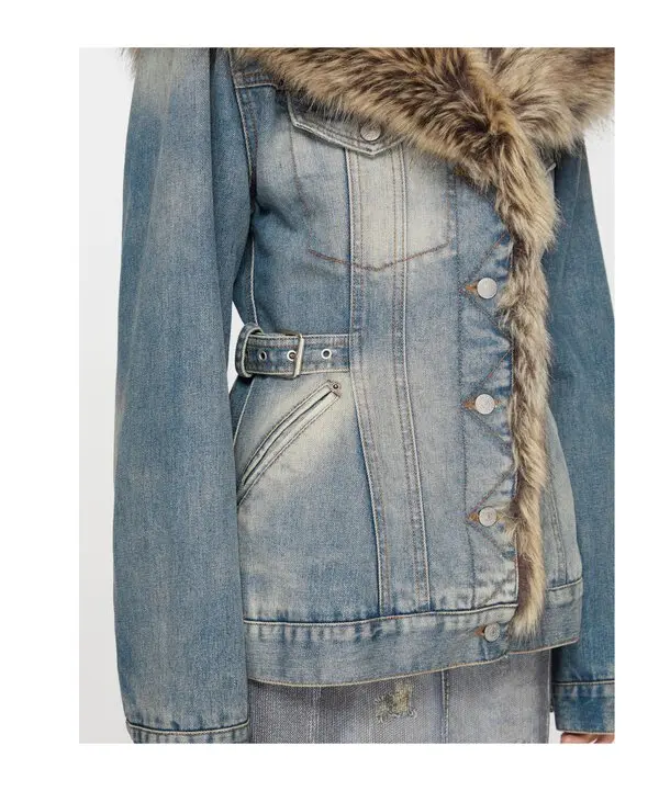 Acne Studios Denim Jacket With Faux Fur Collar