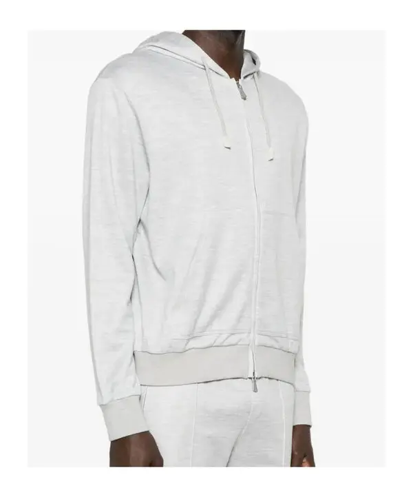 Eleventy Long Sleeve Zip Up Hooded Sweatshirt - White