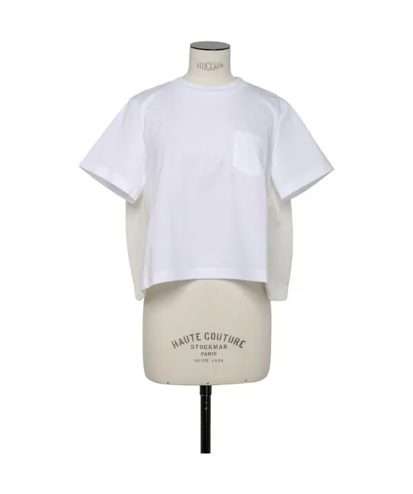 Sacai Cotton T-shirt With Chest Pocket And Splicing Detail