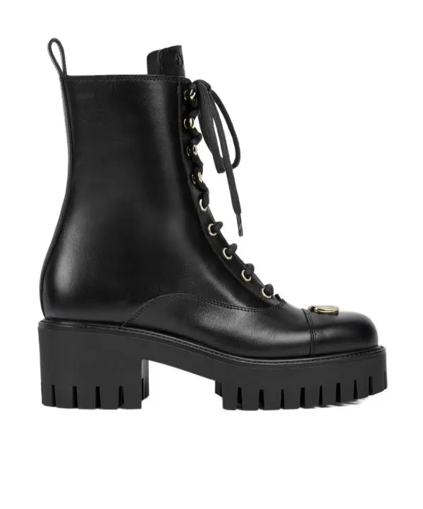 Gucci Gg Embossed Lace-up Ankle Boots