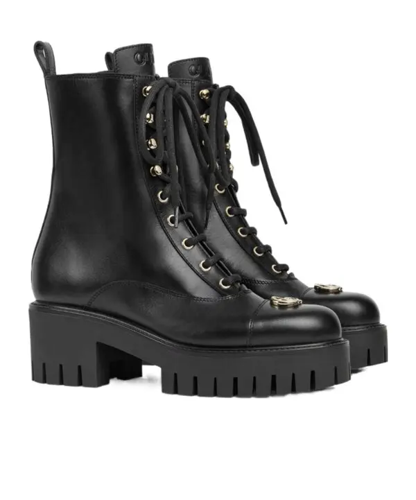 Gucci Gg Embossed Lace-up Ankle Boots