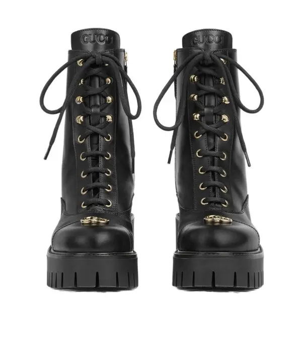 Gucci Gg Embossed Lace-up Ankle Boots