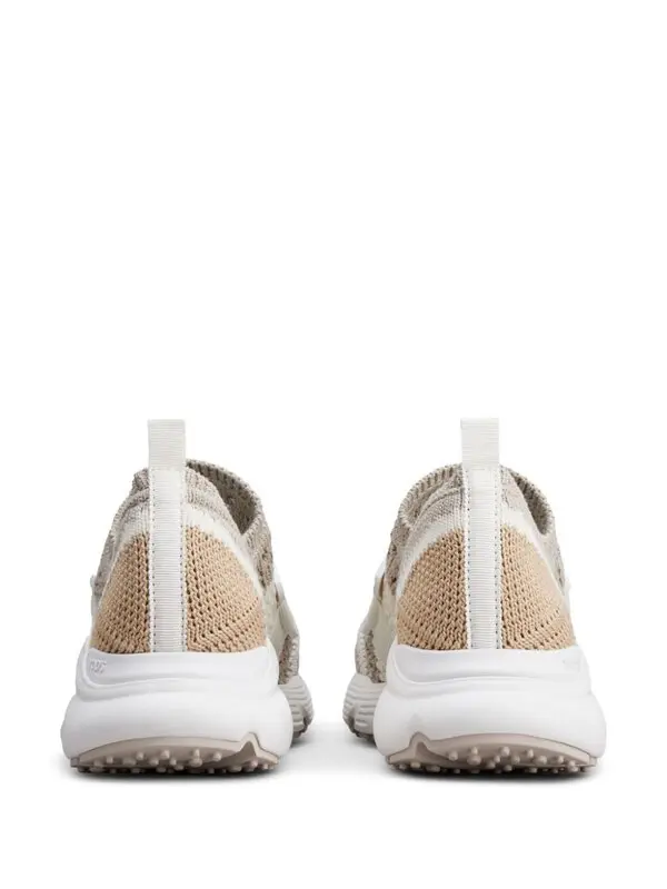 TOD'S Logo Patch Knit Slip-on Sneakers - Beige/gray