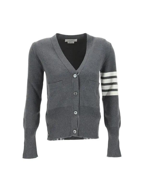 Thom Browne 4-bar V-neck Knit Cardigan - Medium Gray