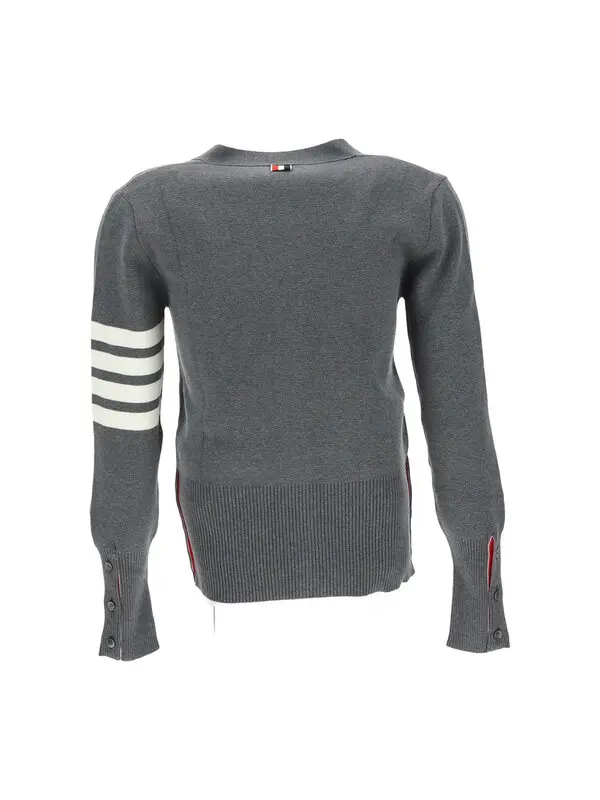 Thom Browne 4-bar V-neck Knit Cardigan - Medium Gray