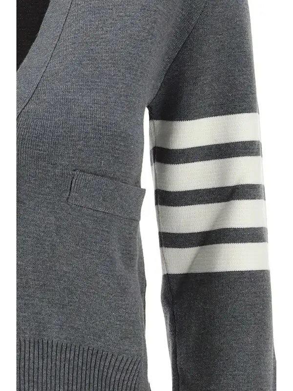 Thom Browne 4-bar V-neck Knit Cardigan - Medium Gray