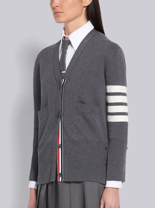 Thom Browne 4-bar V-neck Knit Cardigan - Medium Gray