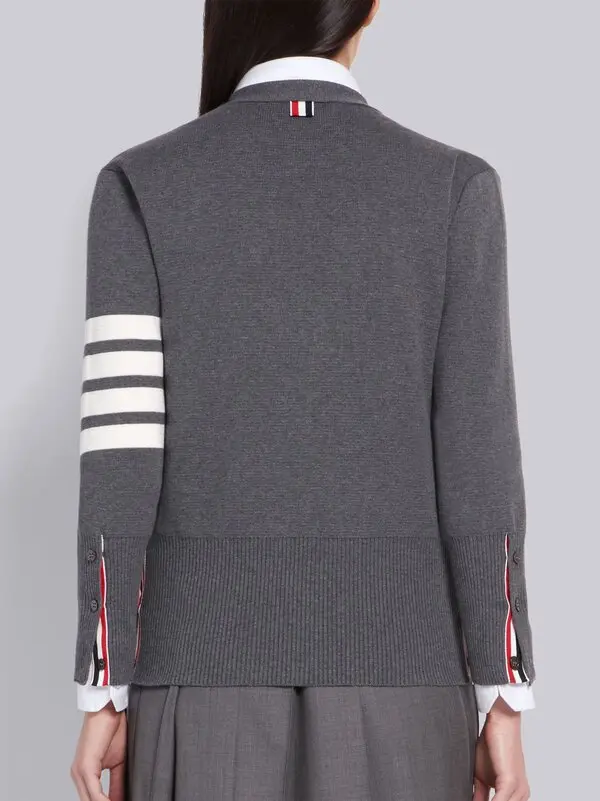 Thom Browne 4-bar V-neck Knit Cardigan - Medium Gray