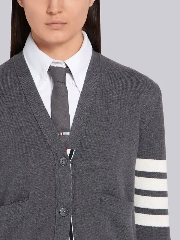 Thom Browne 4-bar V-neck Knit Cardigan - Medium Gray