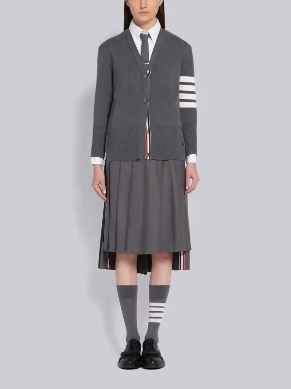 Thom Browne 4-bar V-neck Knit Cardigan - Medium Gray