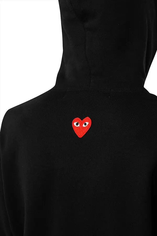 Play Comme Des Garcon Logo Embroidered Zip-up Hoodie - Black