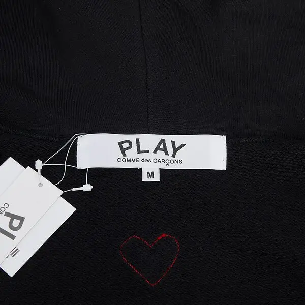 Play Comme Des Garcon Logo Embroidered Zip-up Hoodie - Black
