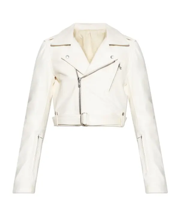 Rick Owens Cropped Zipped Jacket With Belt And Metal Hardware - Cream