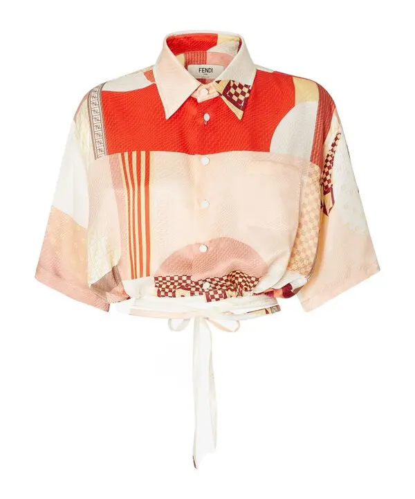 Fendi Patchwork Printed Silk Jacquard Cropped Shirt - Color
