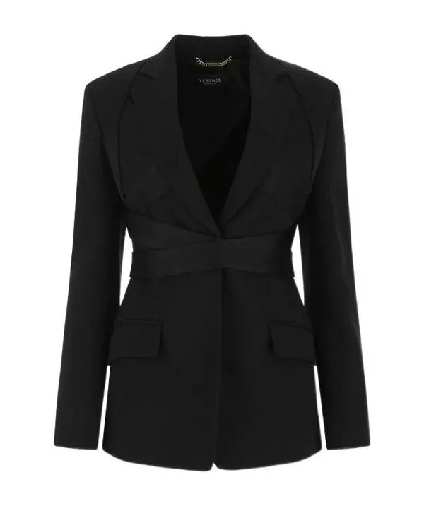 Versace Belted Single-breasted Jacket With Logo Detail