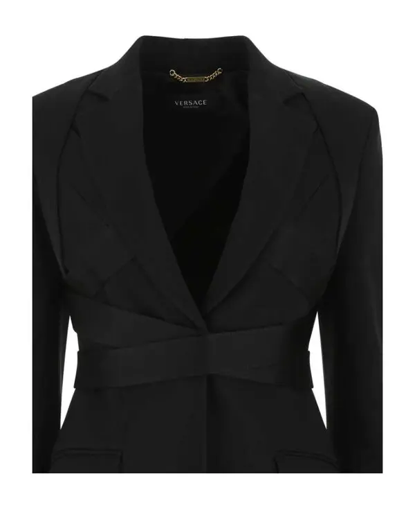 Versace Belted Single-breasted Jacket With Logo Detail