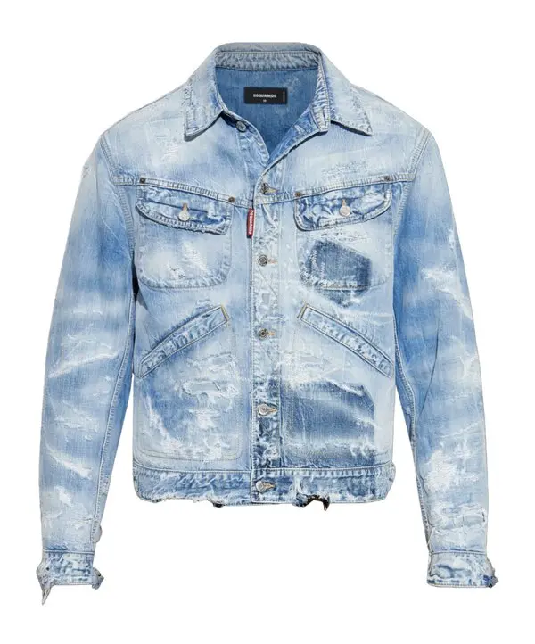 Dsquared2 Distressed Denim Jacket With Frayed Detailing - Blue