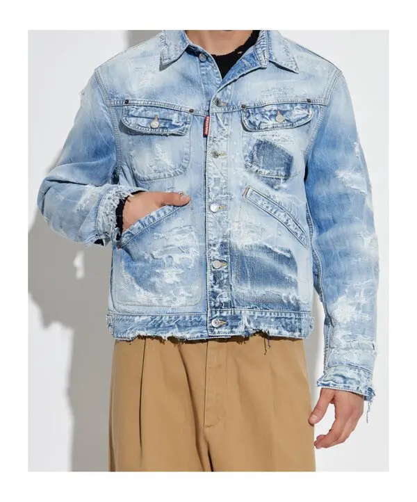 Dsquared2 Distressed Denim Jacket With Frayed Detailing - Blue