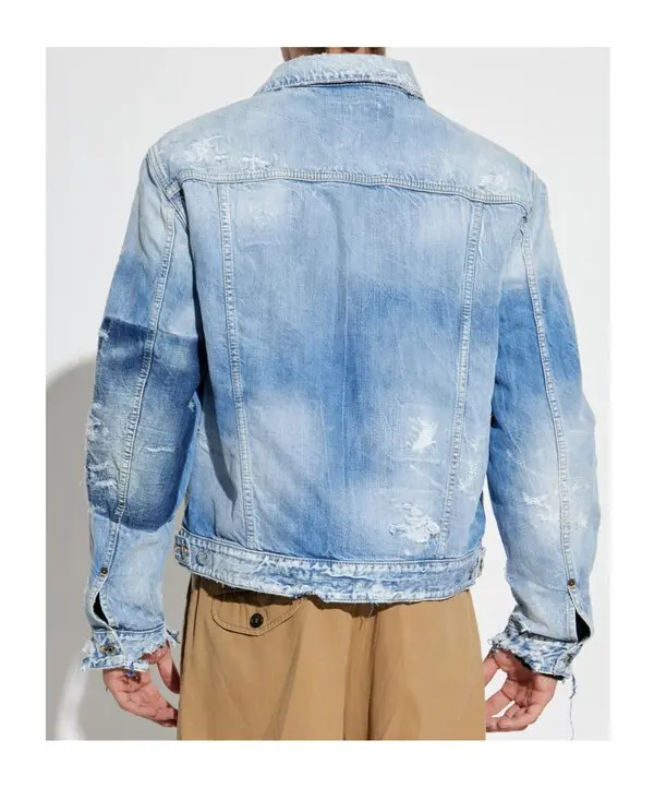 Dsquared2 Distressed Denim Jacket With Frayed Detailing - Blue