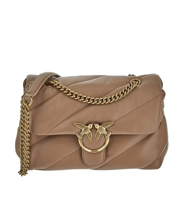 Pinko Love Puff Classic Shoulder Bag With Logo Plaque - Brown
