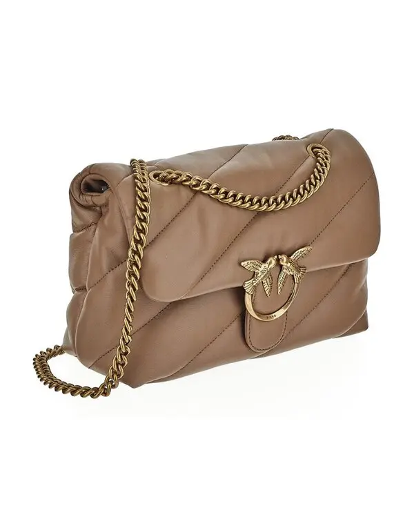 Pinko Love Puff Classic Shoulder Bag With Logo Plaque - Brown
