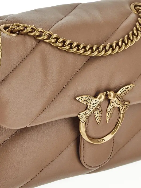 Pinko Love Puff Classic Shoulder Bag With Logo Plaque - Brown