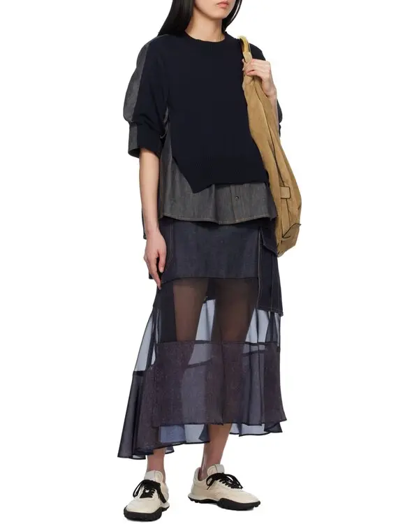 Sacai Panelled Round Neck Top
