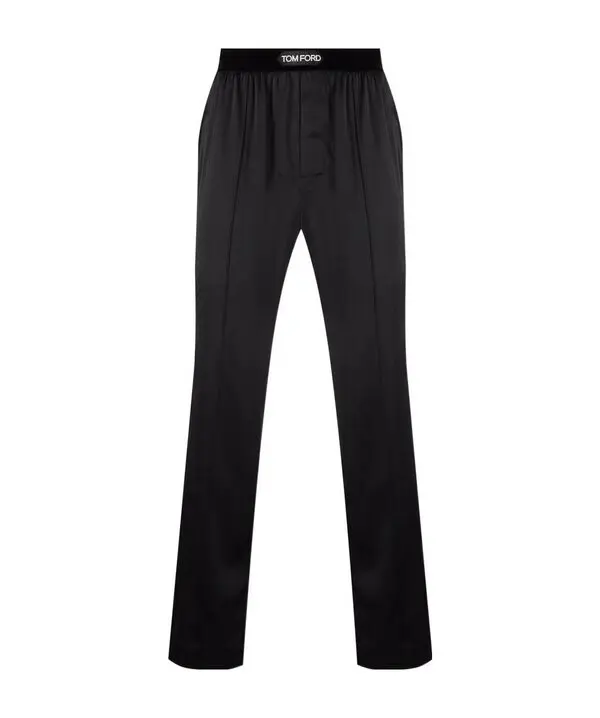 TOM FORD Logo Waistband Satin Pajama Trousers - Black