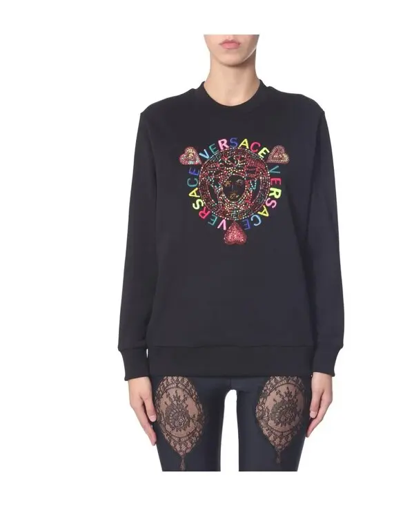 Versace Embellished Medusa Logo Crewneck Sweater