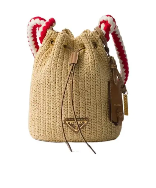 Prada Woven Drawstring Bucket Bag - Natural