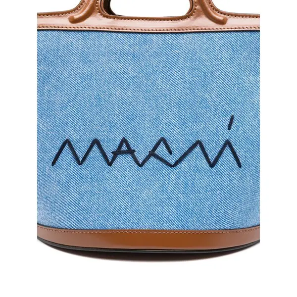 Marni Logo Embroidered Denim Tote Bag - Blue