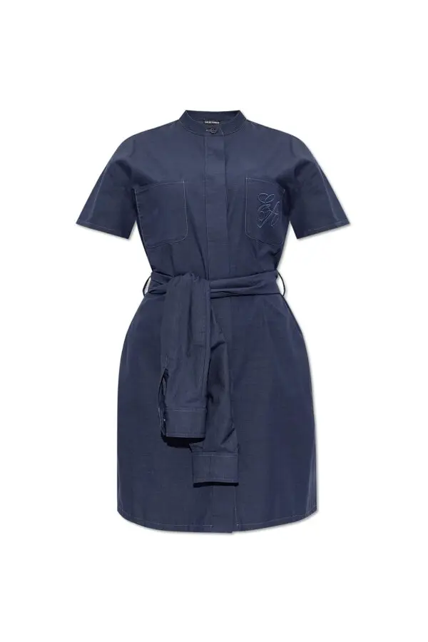 Emporio Armani Embroidered Mini Dress With Mandarin Collar