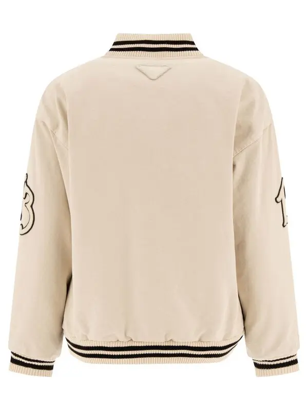 Prada Button-up Bomber Jacket With Embroidered Detailing - Ivory