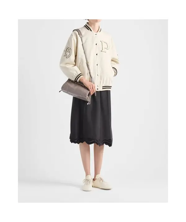 Prada Button-up Bomber Jacket With Embroidered Detailing - Ivory