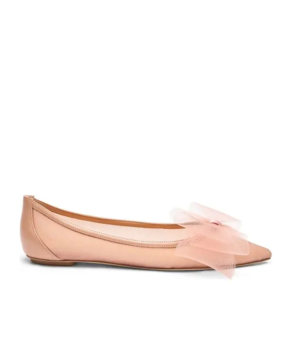 STUART WEITZMAN Leather Ballerina With Mesh Bow Detailing