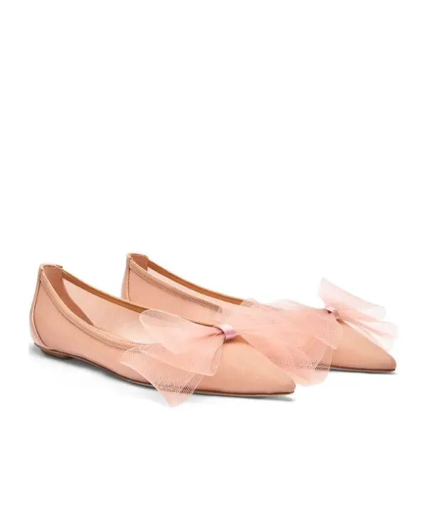 STUART WEITZMAN Leather Ballerina With Mesh Bow Detailing