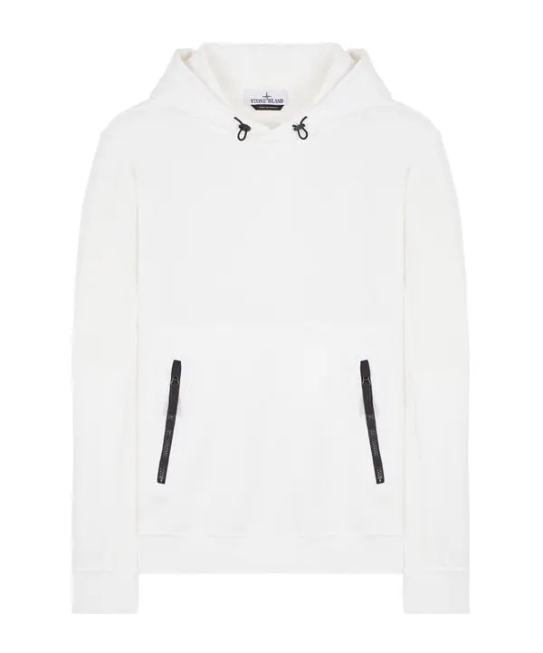 Stone Island Cotton Hoodie With Zippered Pocket - White