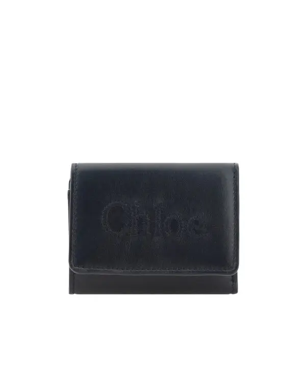Chloé Logo Embroidered Tri-fold Wallet - Black