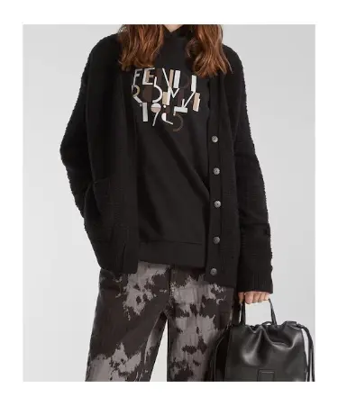 Fendi Oversized V-neck Wool & Cashmere Cardigan With Ff Motif